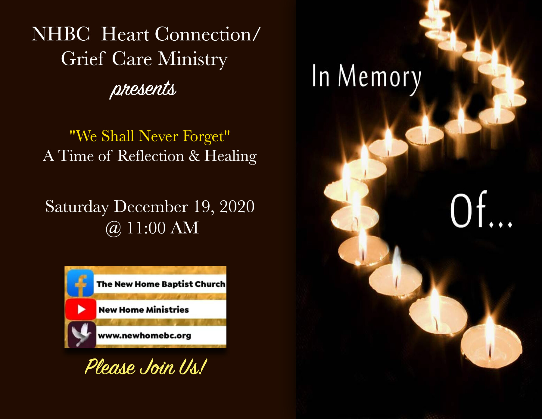 We Shall Never Forget - A Time of Reflection & Healing | New Home ...